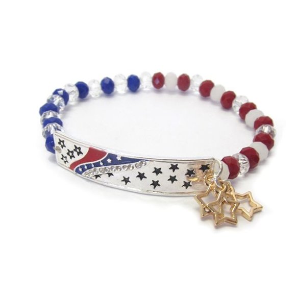 Jewelry | Patriotic American Flag Glass Bead Stretch Bracelet | Poshmark